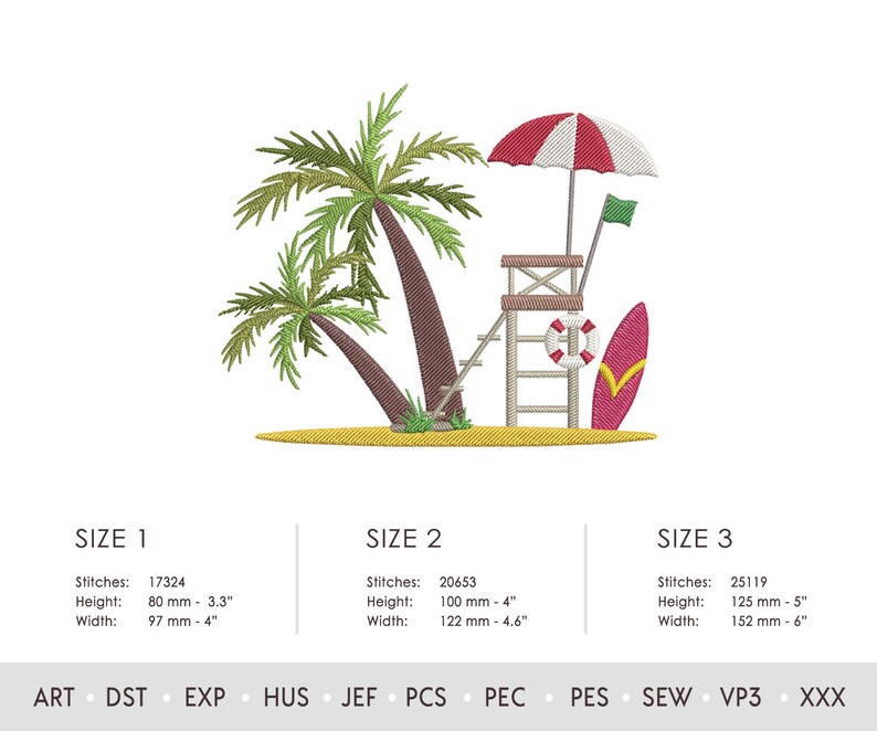 Beach Lifeguard Tower With Board and Trees Embroidery Design. Machine ...