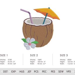 Beach Cocktail From Coconut Embroidery Design. Machine Embroidery ...