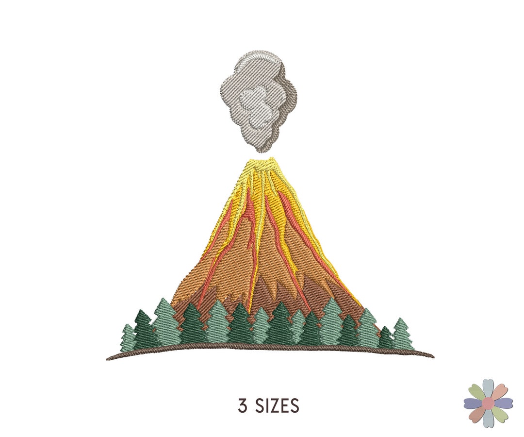 Volcano in Pine Fir Forest Embroidery Design. Machine Embroidery Forest ...
