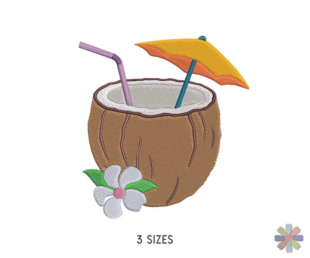 Beach Cocktail From Coconut Embroidery Design. Machine Embroidery ...