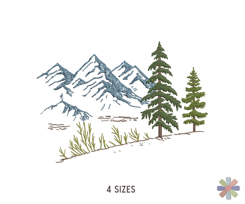 Pine Trees in Mountains Embroidery Design. Machine Embroidery Forest ...