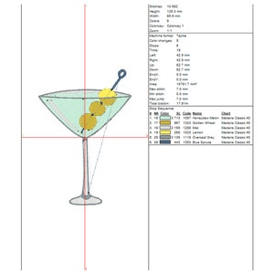 Martini Glass Embroidery Design. Machine Embroidery Cocktail Pattern ...