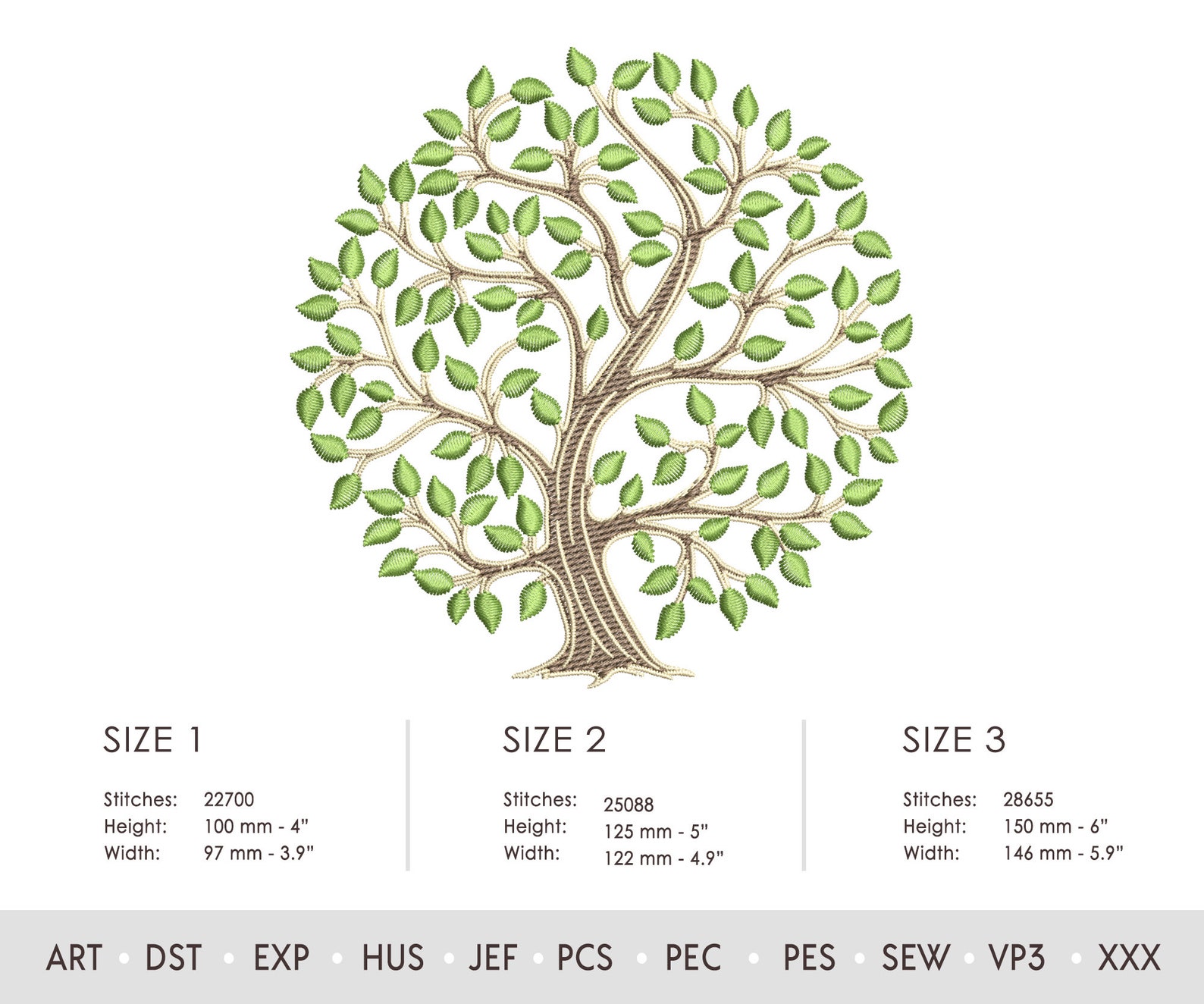 Round Tree of Life With Leaves Topi Embroidery Design: Nature Scene ...