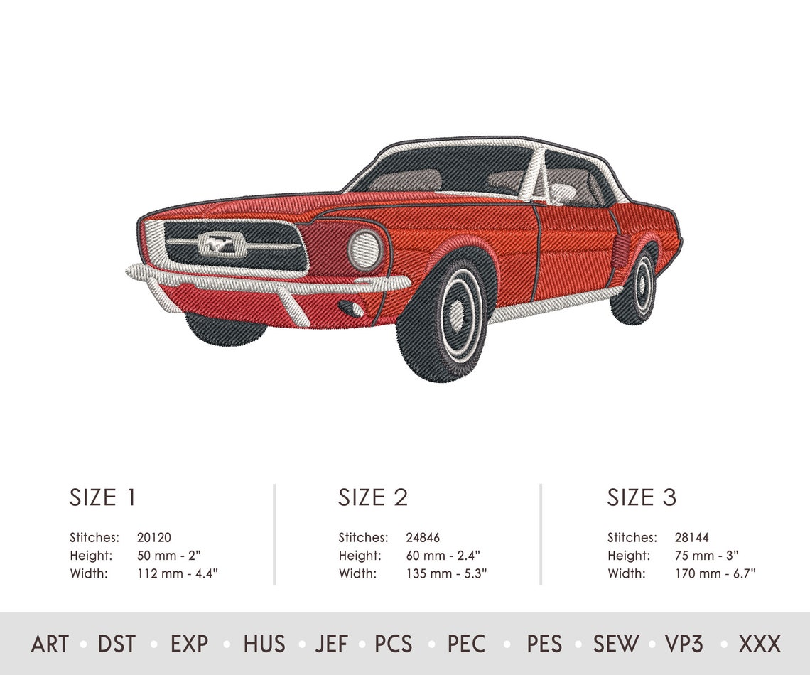 Retro Car Mustang Embroidery Design Onni. Machine Embroidery Pattern ...