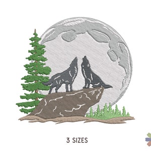 Full Moon Over Howling Wolves on Cliff Forest Embroidery Design ...