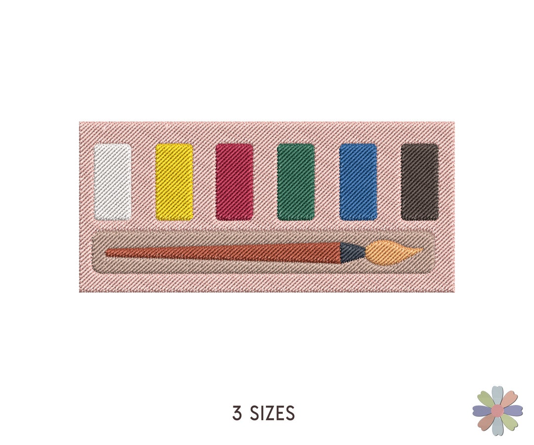 Paint Colors and Brush in Box Embroidery Design. Machine Embroidery ...