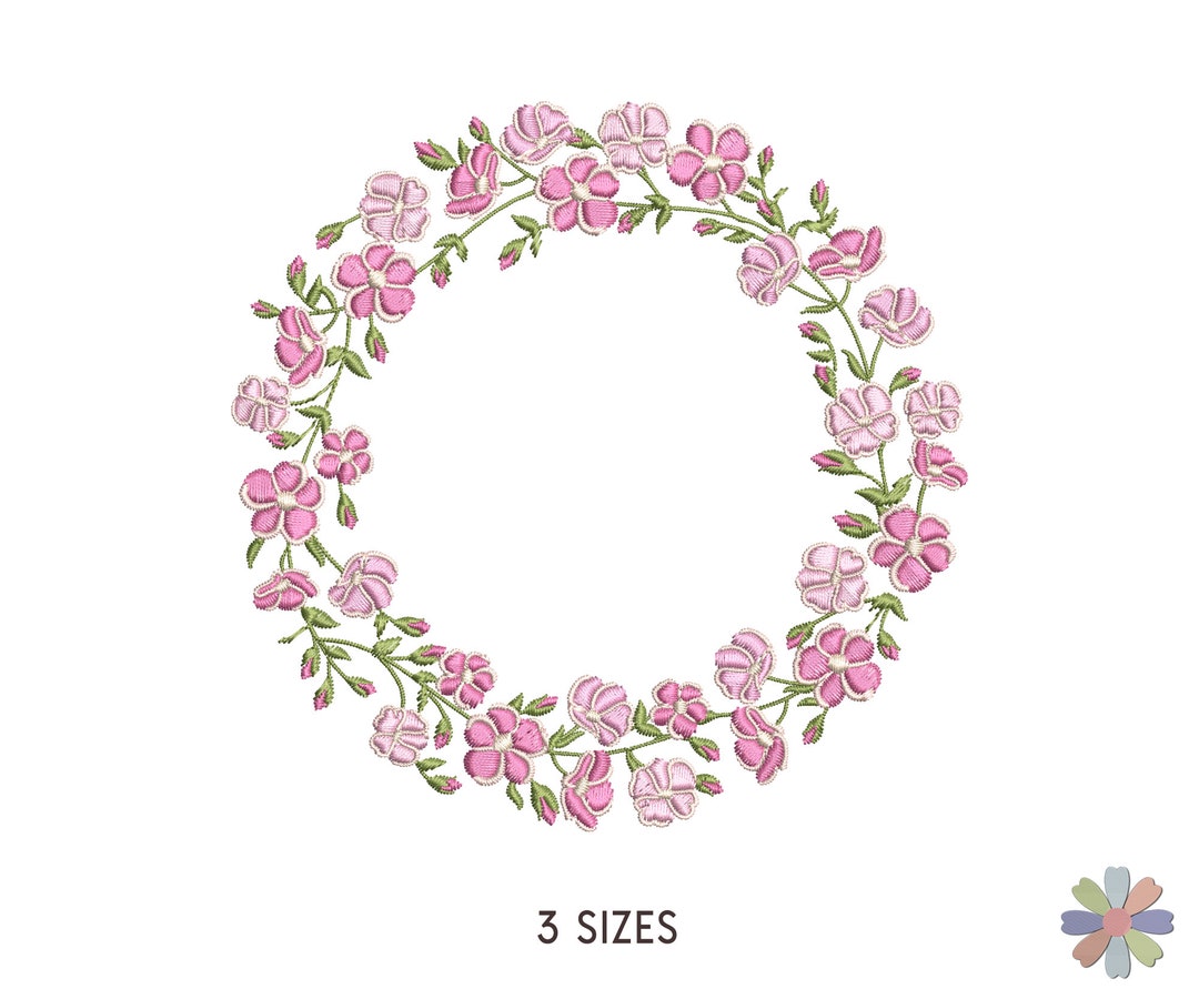 Pink Flowers Wreath Embroidery Design Eigni. Machine Embroidery Pattern ...