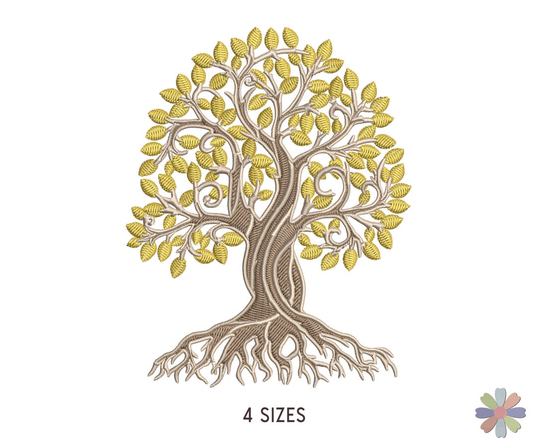 Old Oak Tree With Roots and Leaves Mocki Embroidery Design. Machine ...