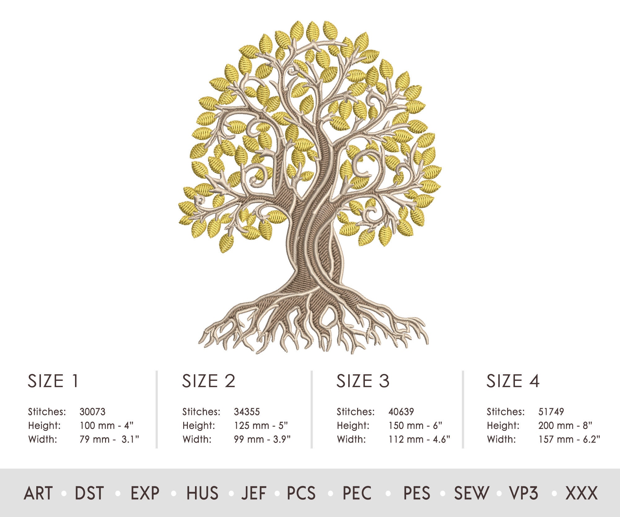 Old Oak Tree With Roots and Leaves Mocki Embroidery Design. Machine ...