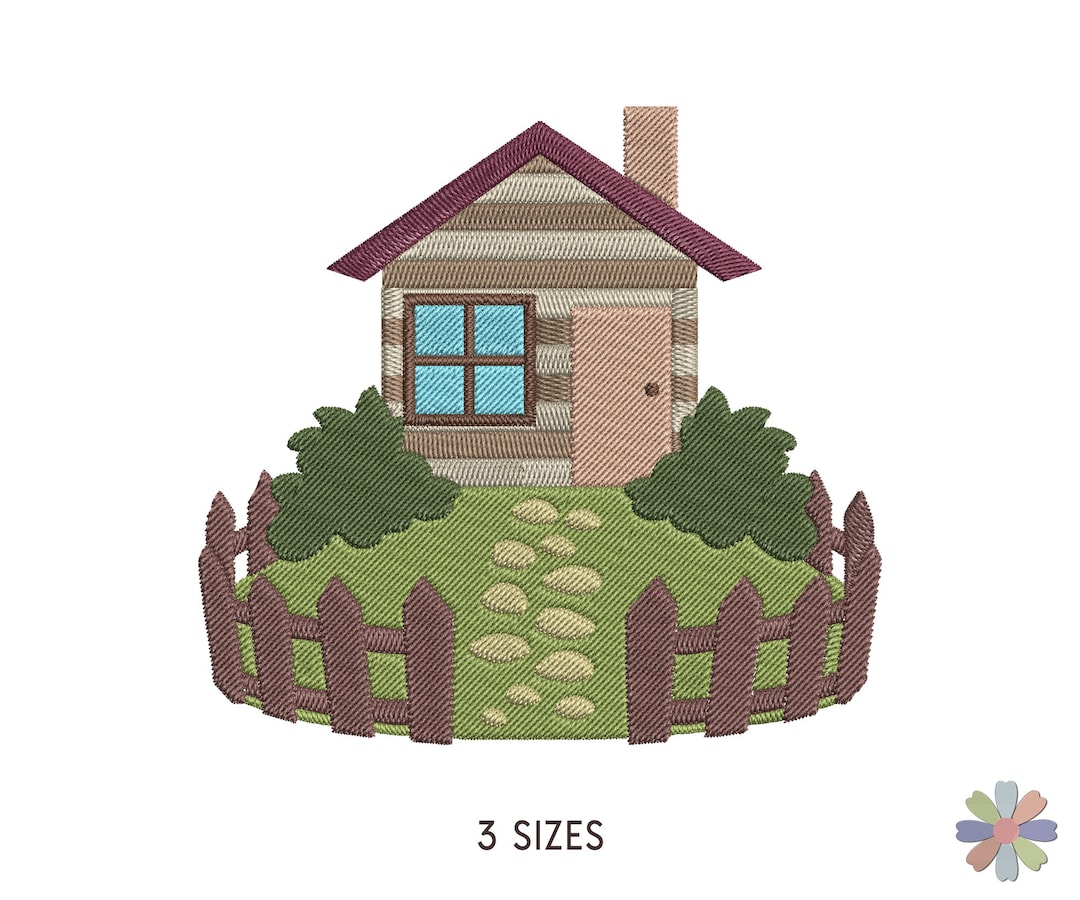 Wood Cabin With Rustic Fence on Hill Embroidery Design. Machine ...