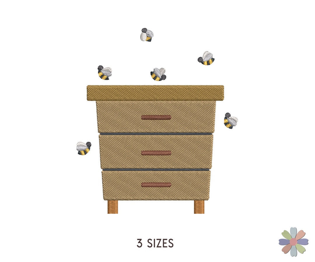 Wooden Beehive Box With Bees Embroidery Design Onni: Nature Scene ...
