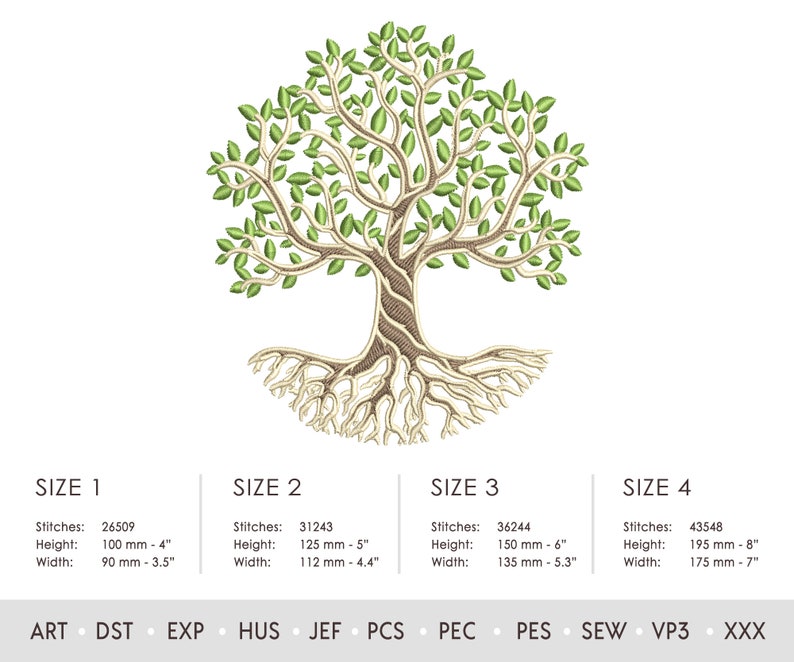 Tree of Life With Roots and Leaves Vali Embroidery Design. - Etsy