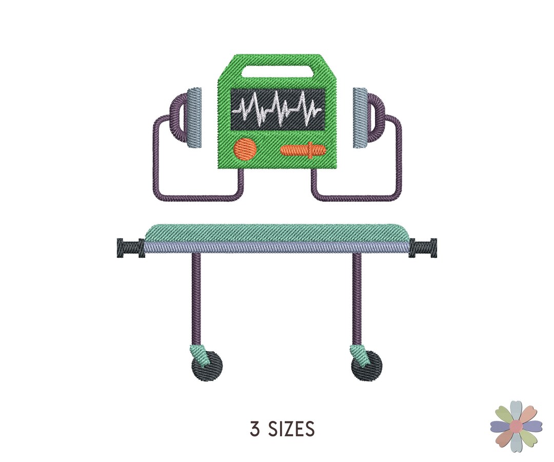 Medic Defibrillator and Couch Embroidery Design. Machine Embroidery ...