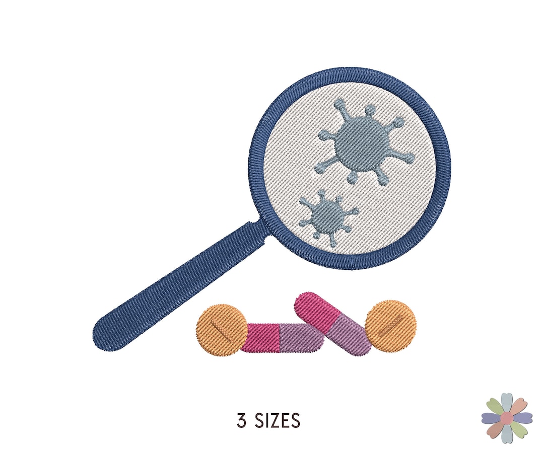 Medical Magnifier With Bacteria and Pills Embroidery Design. Machine ...