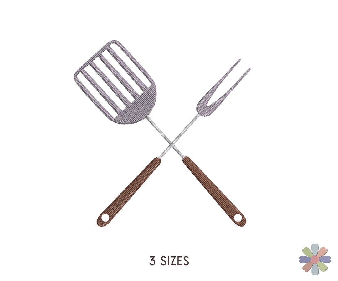 Outdoor Grill Barbecue Crossed Fork Embroidery Design: Backyard ...