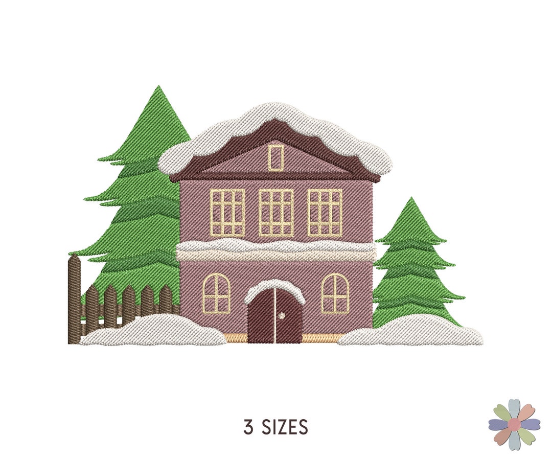 Winter House and Fir Tree Embroidery Design Twinni. Machine Embroidery ...