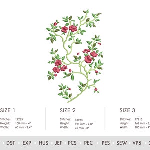 Summer Leafy Tree Branch With Red Flowers Embroidery Design Onni ...