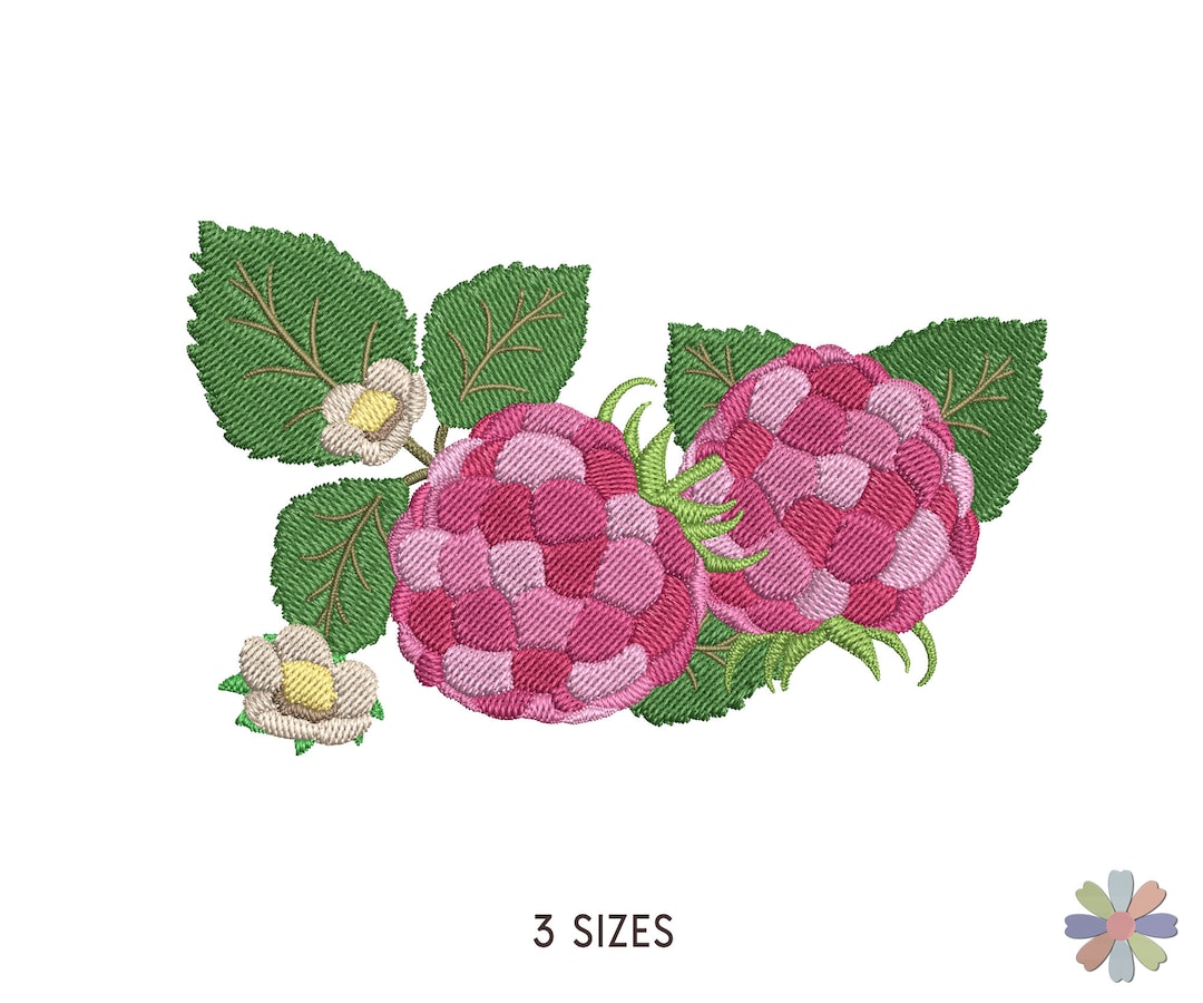 Raspberry With Leaves Embroidery Design Twinni: Berry Fruits Scene ...