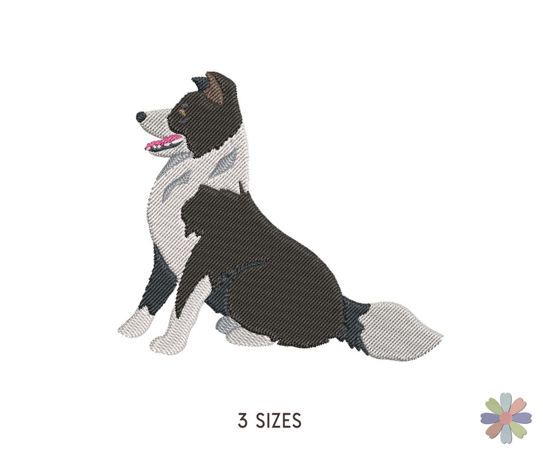Border Collie Dog Sitting Embroidery Design: Pet Scene (multi Format ...