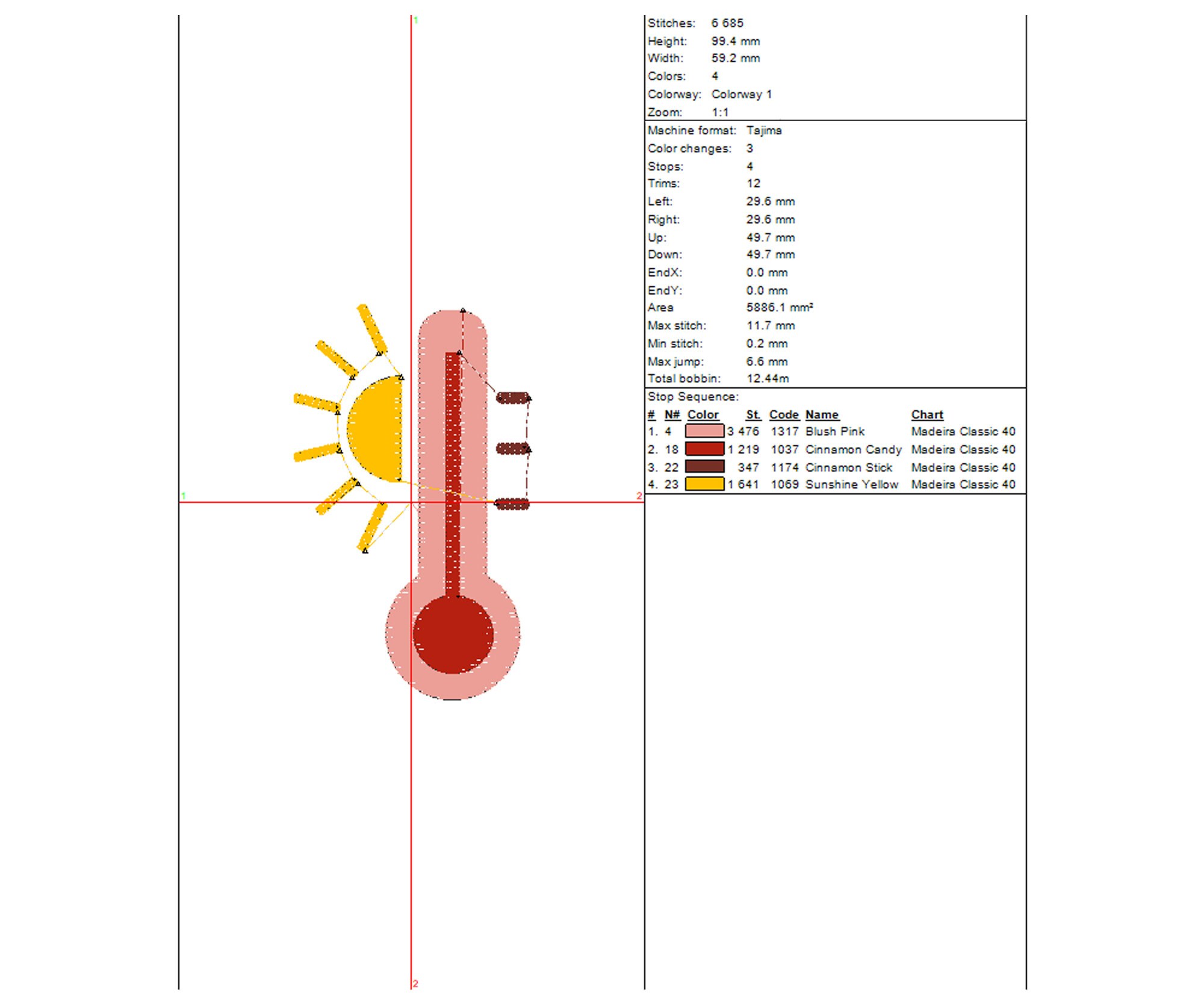 Thermometer and Sun Hot Meteo Symbol Embroidery Design. Machine ...