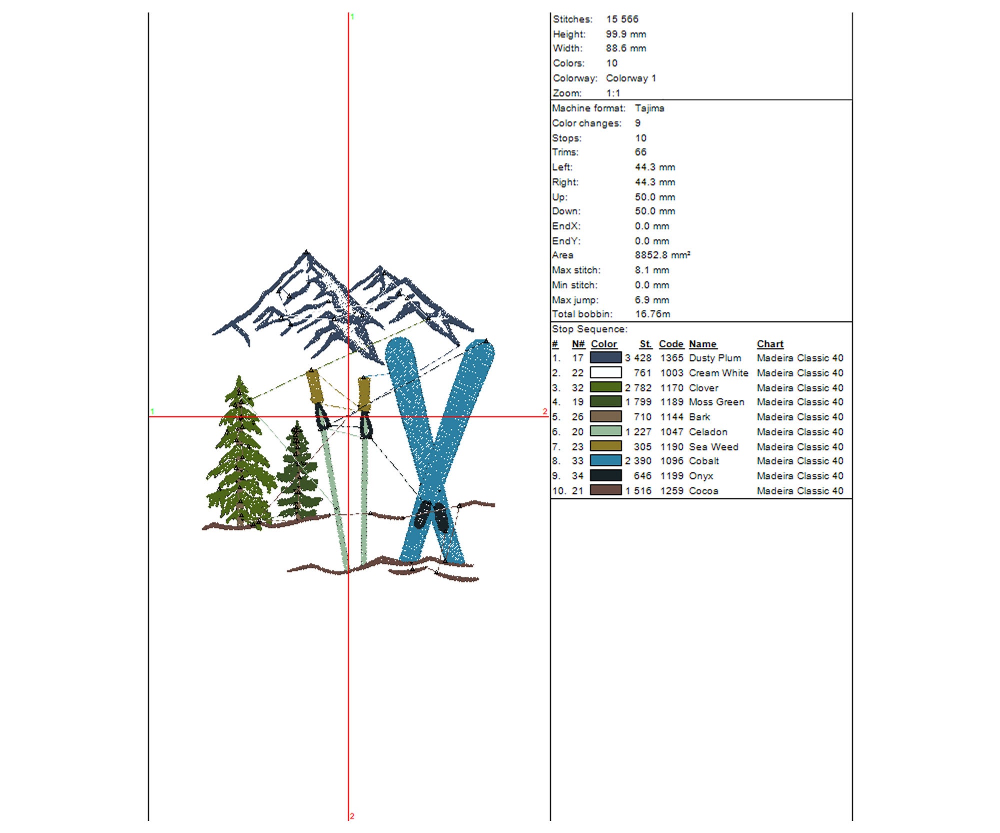 Skiing in Mountains on Holidays Embroidery Design Onni. Machine ...