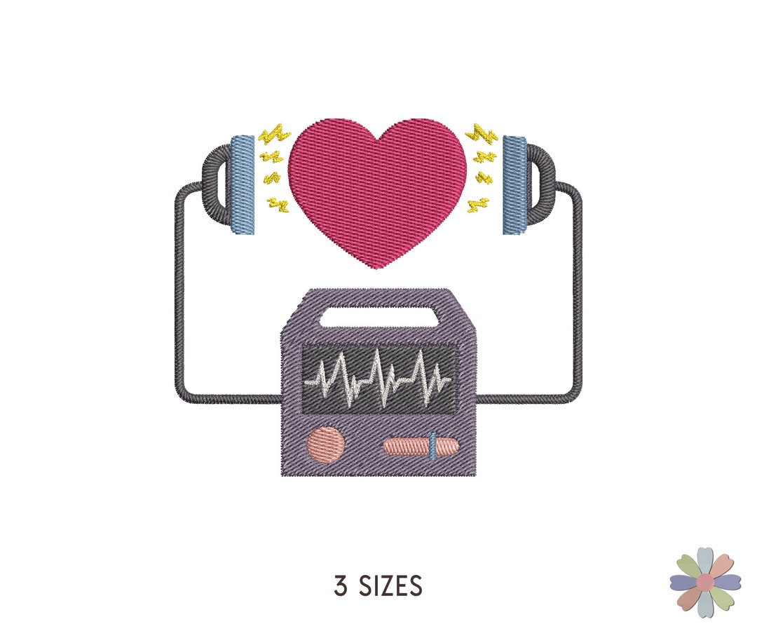 Medic Electric Defibrillator and Heart Embroidery Design. Machine ...
