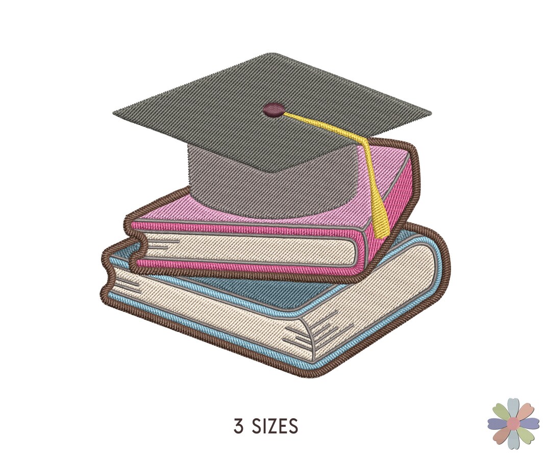 Books and Graduation Cap Embroidery Design. Machine Embroidery - Etsy