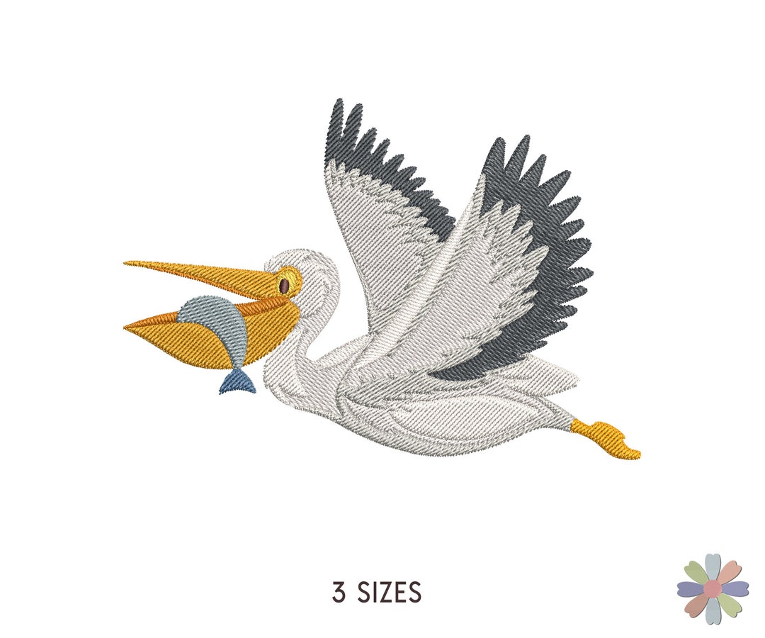 Flying Pelican With Fish Embroidery Design: Birds Scene (multi Format ...