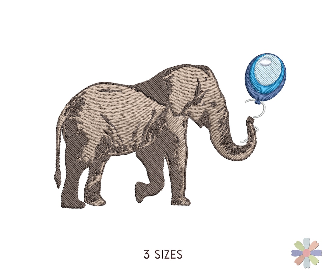 Elephant With Balloon Embroidery Design: Animals Scene (multi Format ...