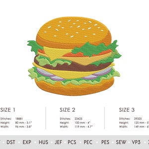 Fast Food Classic Hamburger Embroidery Design. Machine Embroidery Food ...