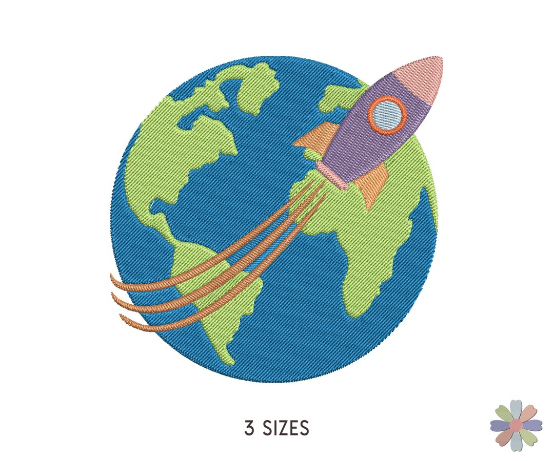 Flying Space Rocket Around World Embroidery Design. Machine Embroidery ...