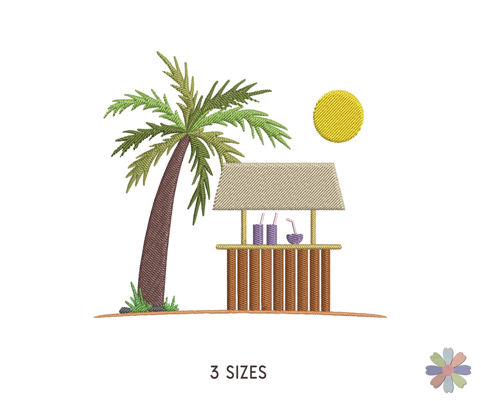 Palm Tree and Beach Coctail Bar Embroidery Design. Machine Embroidery ...