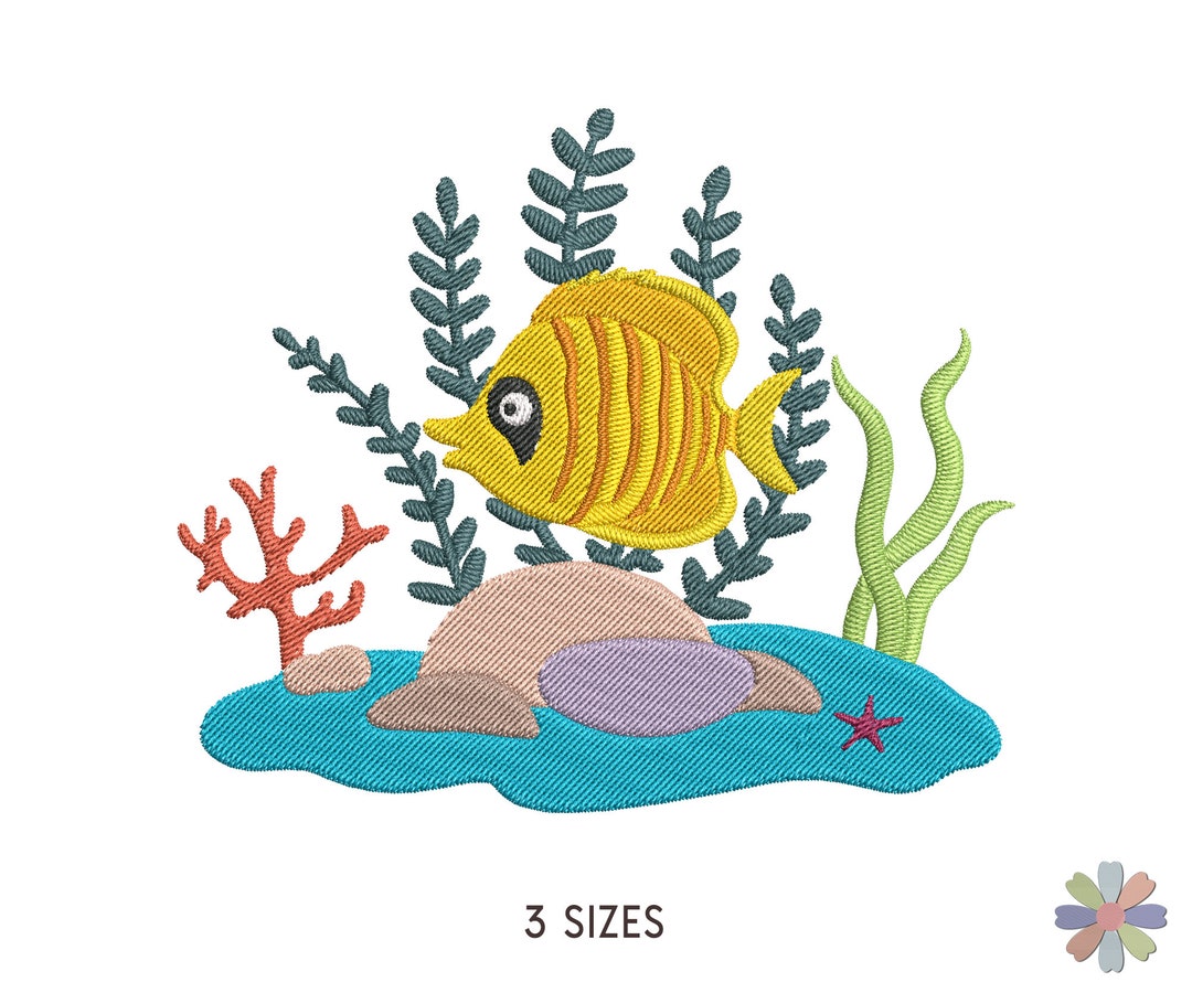Tropical Fish on Sea Floor Embroidery Design Onni: Ocean Scene (multi ...