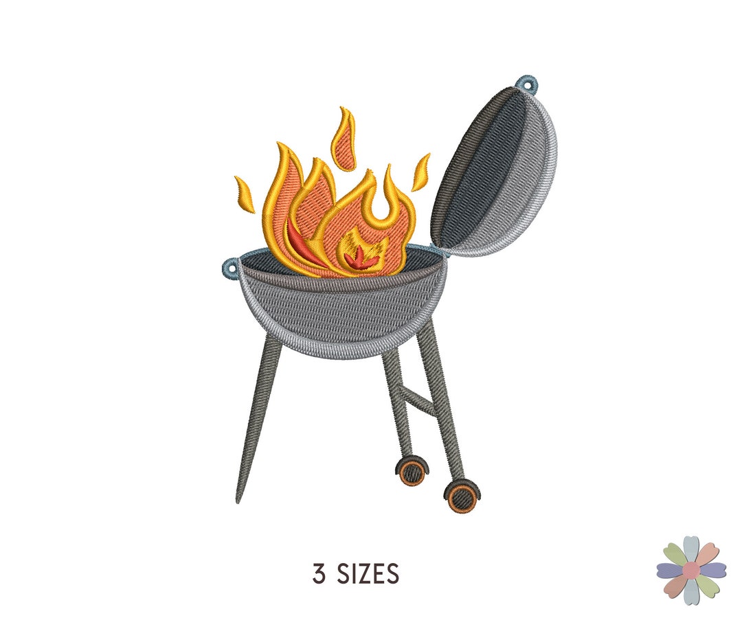 Barbecue Grill With Fire Embroidery Design Onni. Machine Embroidery ...