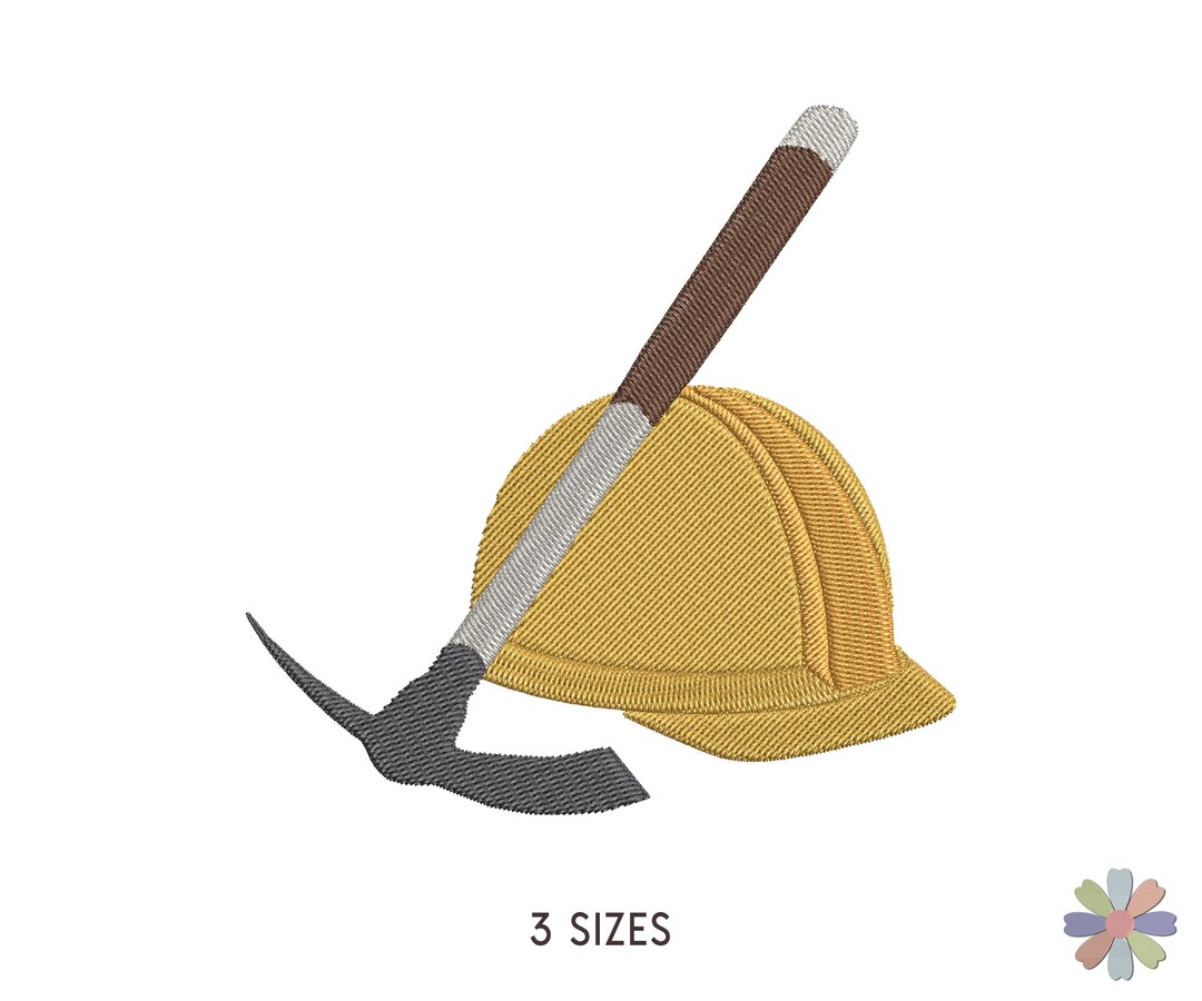 Coal Mining Tools Pick Hammer and Yellow Helmet Embroidery Design ...