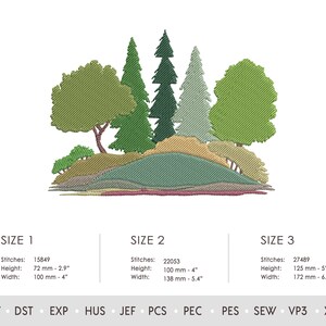 Forest Pine Fir and Leafy Trees on Hill Embroidery Design. Machine ...