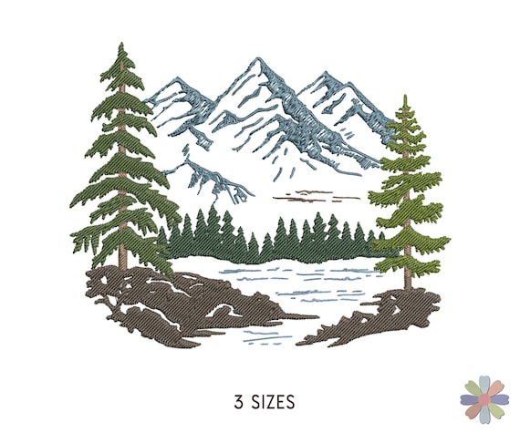 Mountains Lake Embroidery Design Yosemite National Park Hand