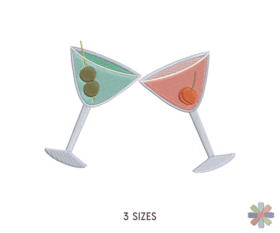 Couple Martini Cocktail Glasses Embroidery Design. Machine Embroidery ...