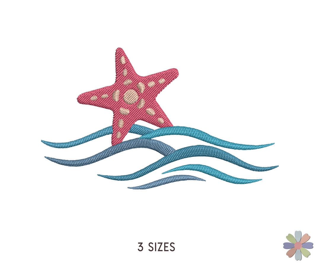 Sea Waves and Sea Red Star Embroidery Design. Machine Embroidery Sea ...