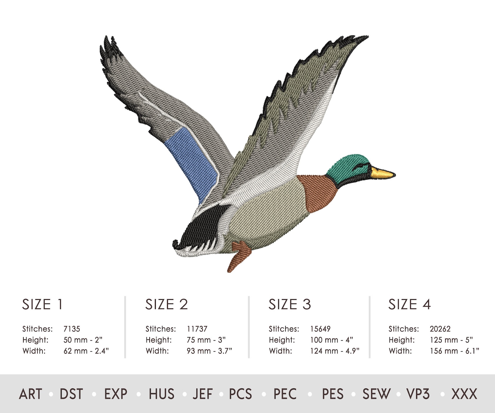 Flying Mallard Duck Twini Embroidery Design. Machine - Etsy