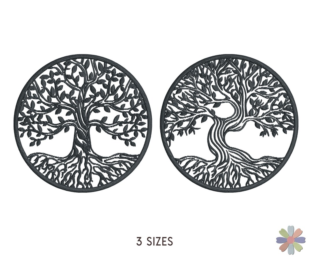 Round Tree of Life With Roots Set. Machine Embroidery Design. Nature ...