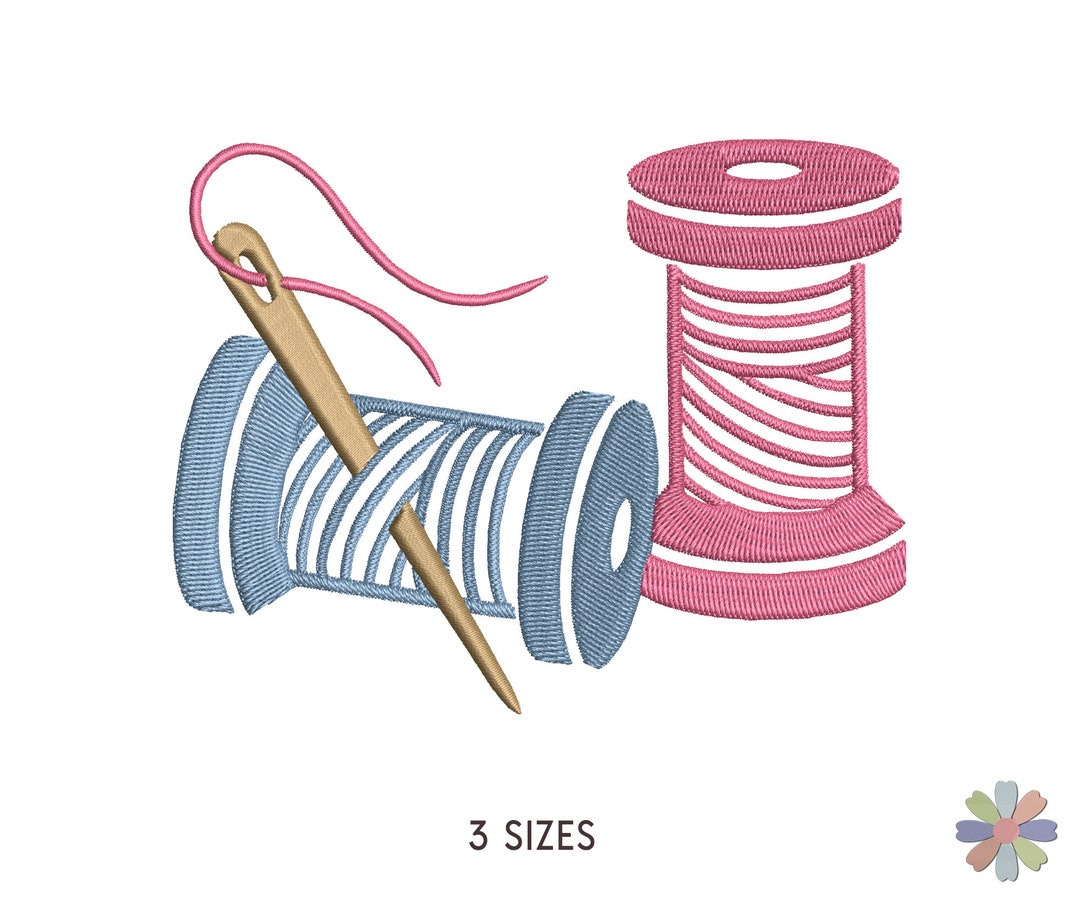 Couple Thread Spools With Needle Embroidery Design Twinni. Machine ...