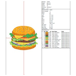 Fast Food Classic Hamburger Embroidery Design: Cooking Element (multi ...
