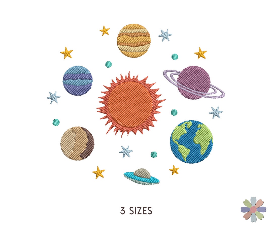 Center Sun Earth Stars Planets Ufo Solar System Embroidery Design ...