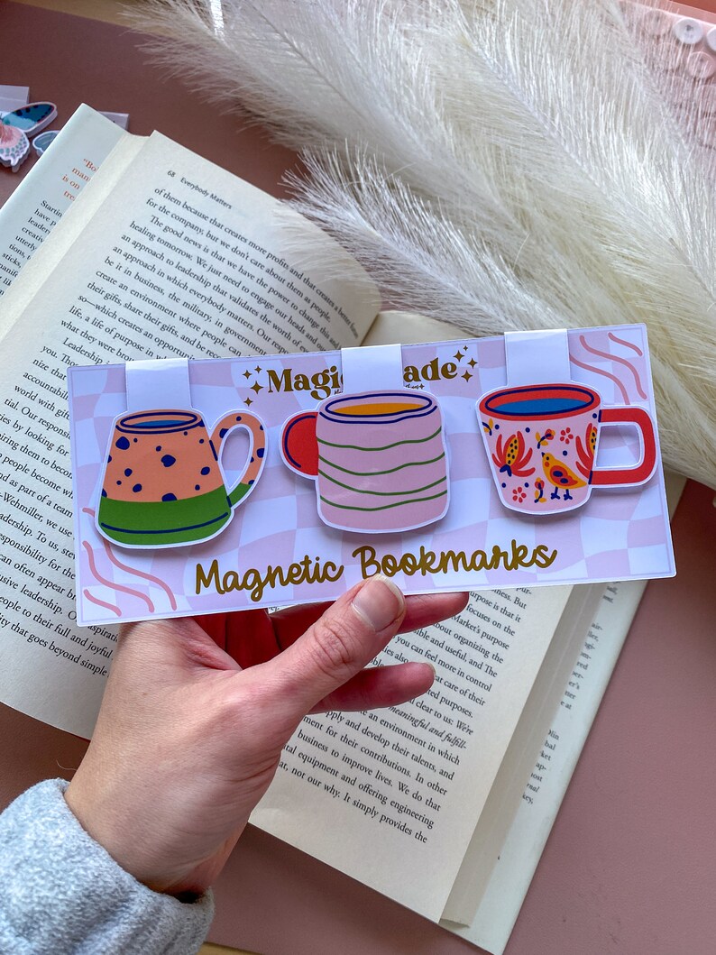 3 Piece Magnetic Bookmark Set | Coffee Cup Magnetic Bookmarks ...