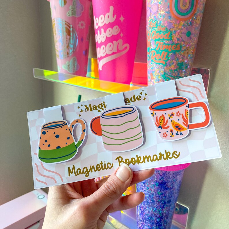 3 Piece Magnetic Bookmark Set | Coffee Cup Magnetic Bookmarks ...