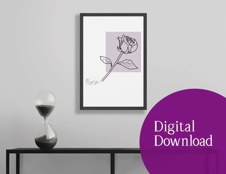 Printable Flower Line Art, Rose Line Art, Digital Download, Printable ...