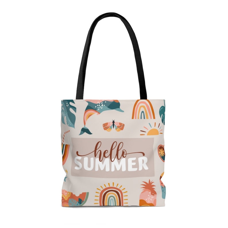All Over Print Hello Summer Tote Bag, Black Handle, Three Sizes, - Etsy