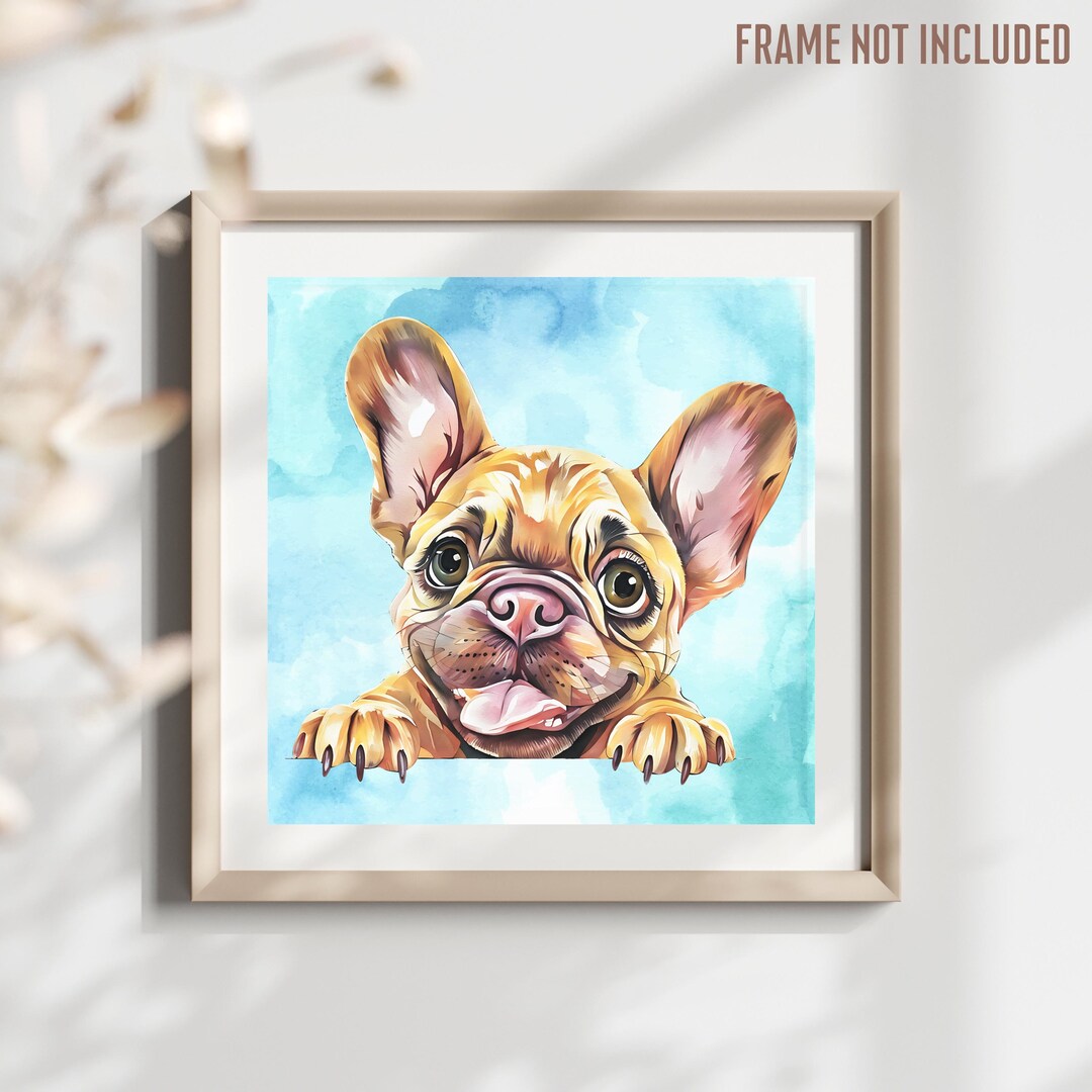 Pastel Blue Watercolor French Bulldog Illustration Print - Etsy