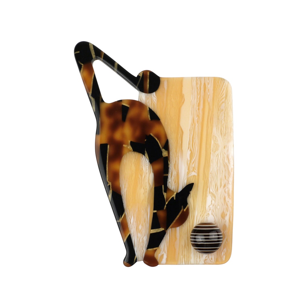 Lea Stein Paris Brooch Cat With Ball in Tortoise and Caramel Acetate ...